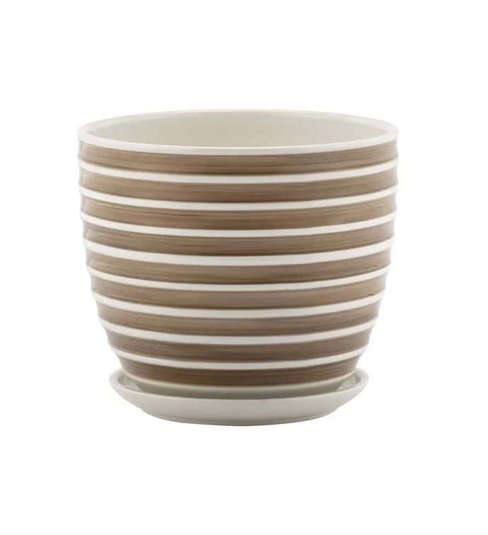 Ceramic Planters, Planters & Pottery > Taupe and White Striped Planter ...