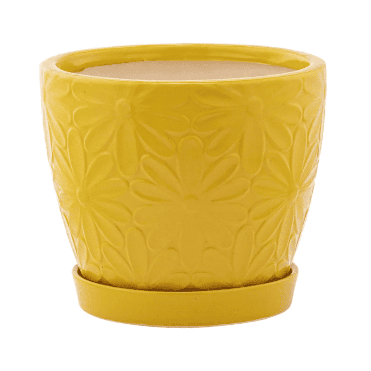 Ceramic Planters, Planters & Pottery > Yellow Embossed Daisy Planter ...