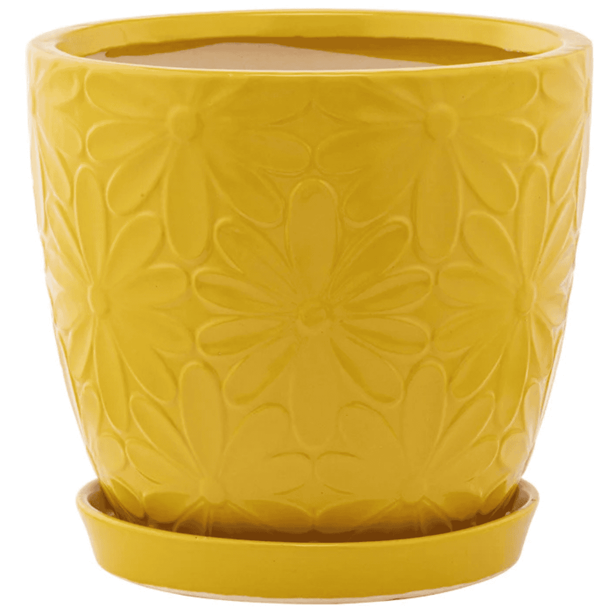 Ceramic Planters, Planters & Pottery > Yellow Embossed Daisy Planter ...